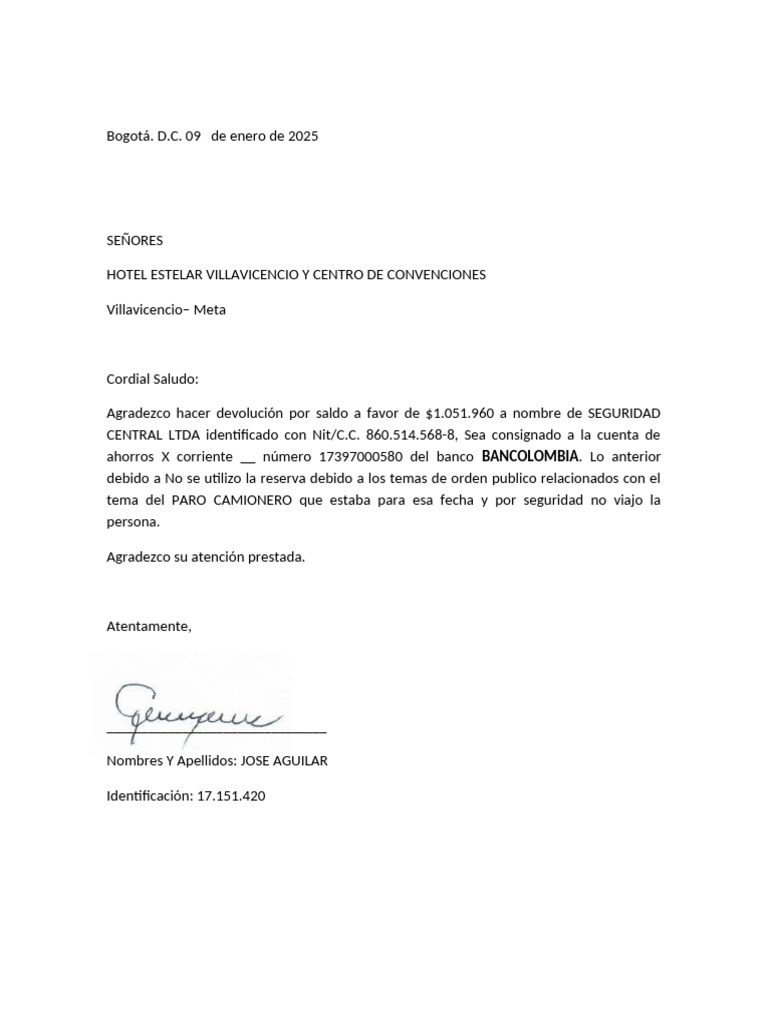 Carta de Solicitud de Reintegro | PDF