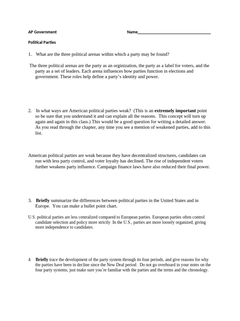 Political Parties Guided Reading | PDF | Political Parties | Democratic ...