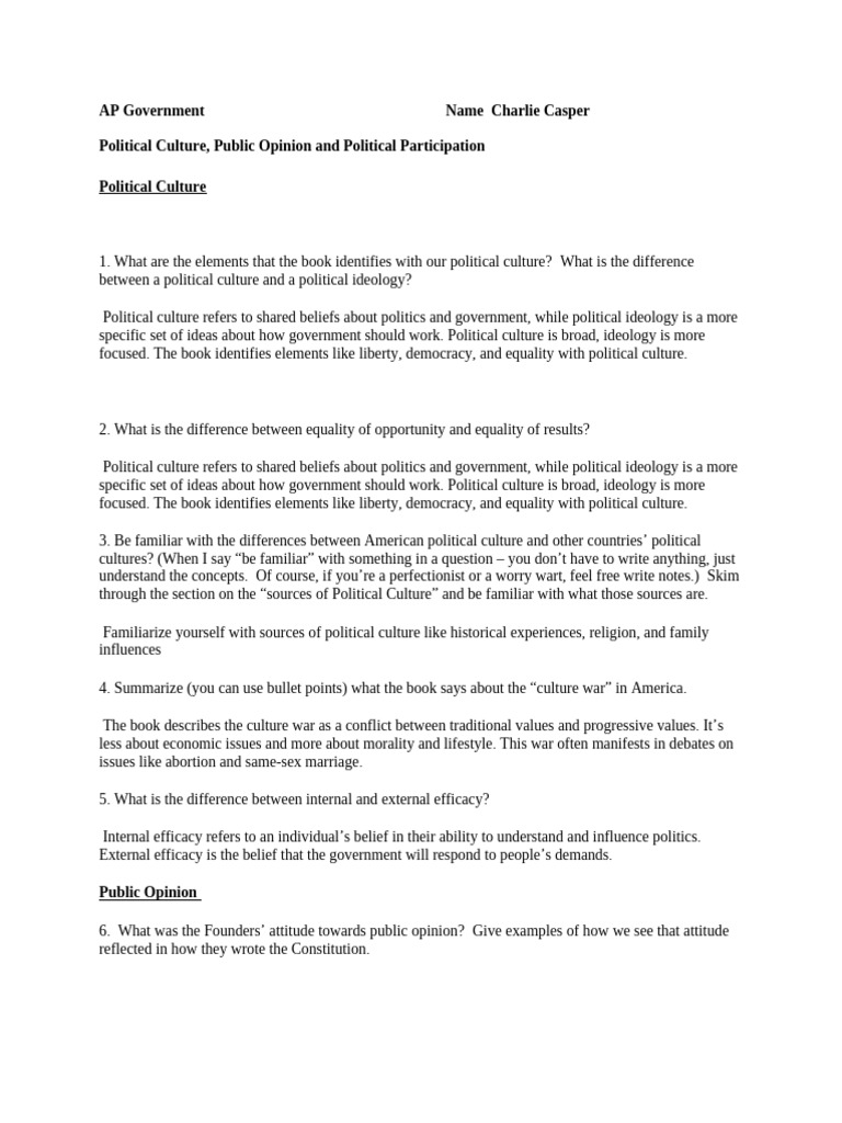 Understanding U.S. Political Culture and Participation | PDF | Voter ...