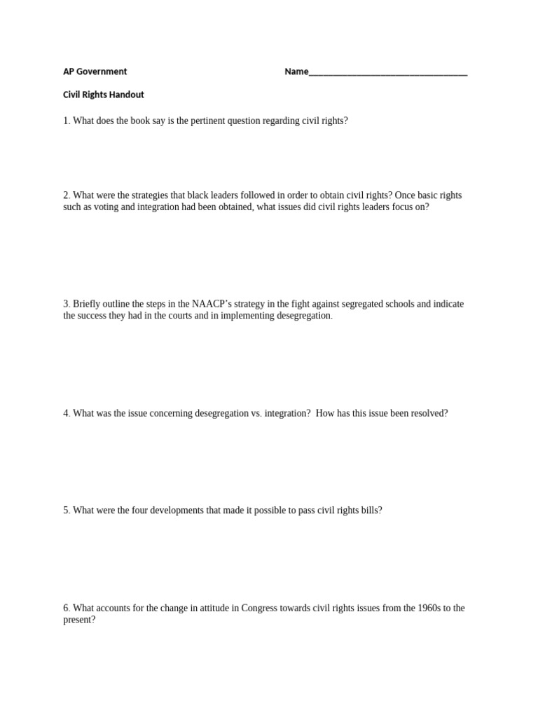 Civil Rights Handout & Vocabulary | PDF