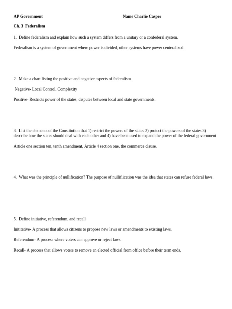 Copy of Ch. 3 Federalism Guided Reading | PDF | United States Congress ...