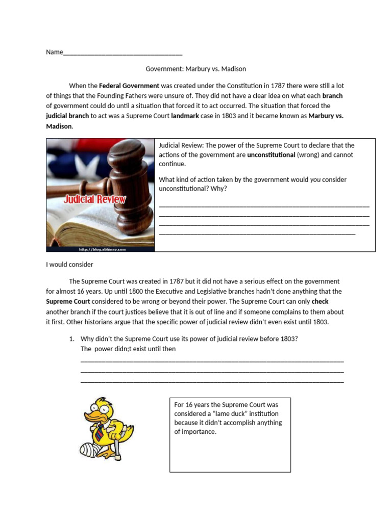 USHistoryMarburyvsMadison-1 | PDF | Judicial Review | Supreme Court Of ...