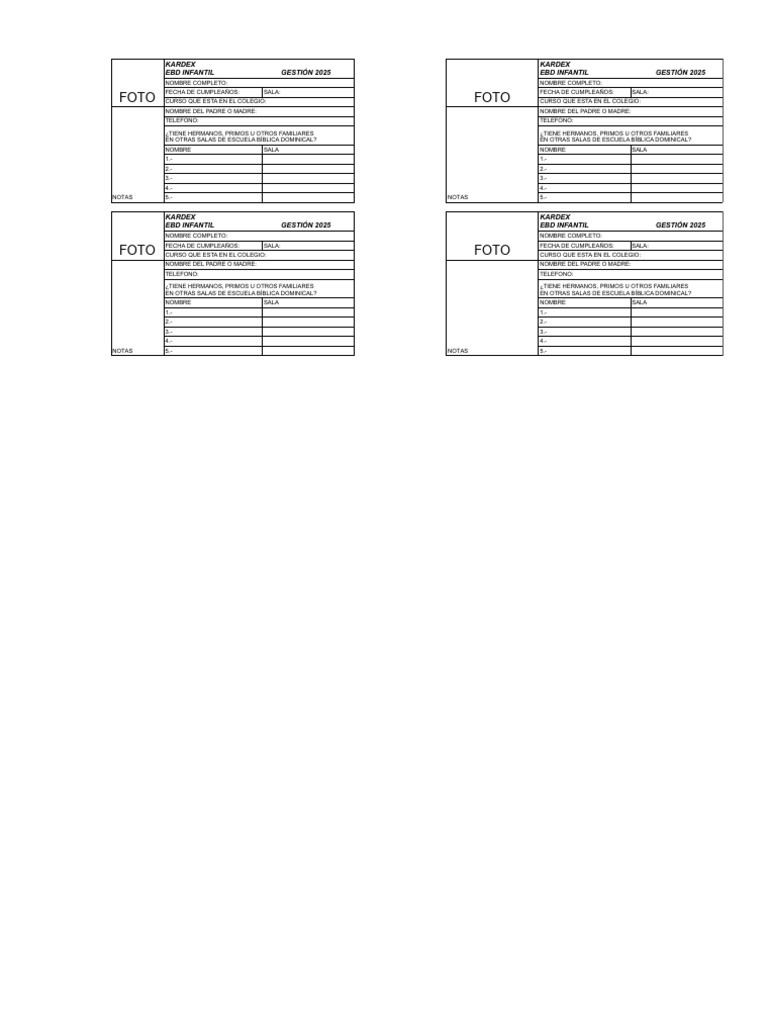 Kardex EBD Infantil 2025 | PDF