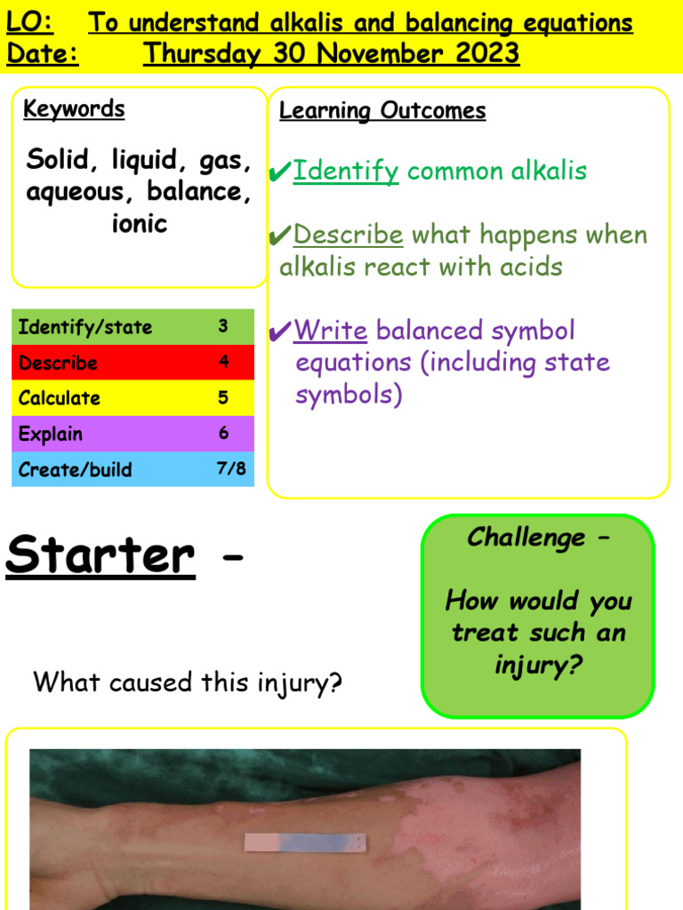 Alkalis and Balanced Equations Guide | PDF | Hydroxide | Potassium Chloride