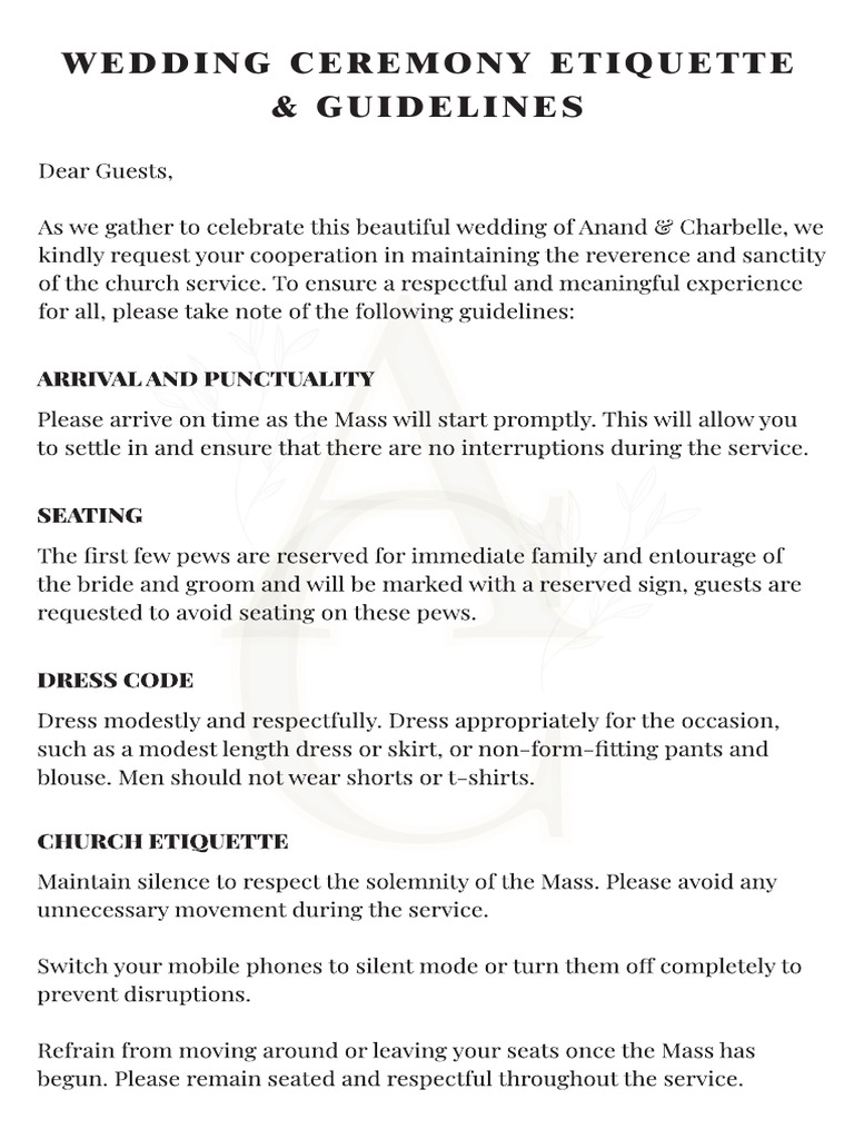 Wedding Ceremony Etiquette & Guidelines | PDF
