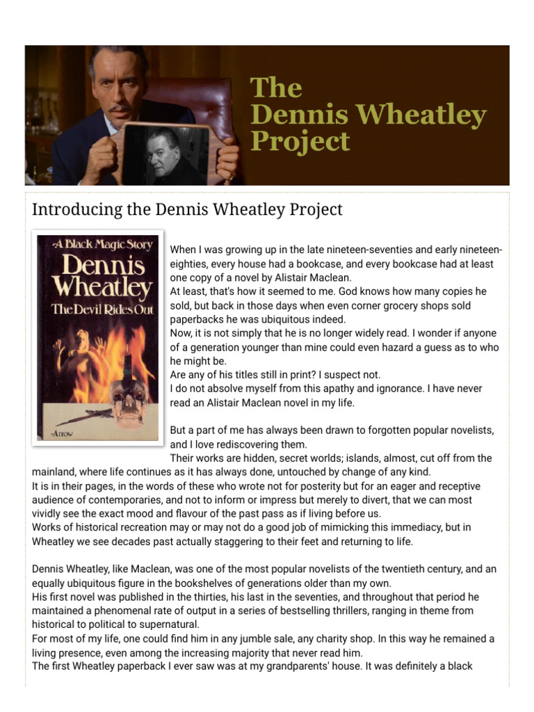 The Dennis Wheatley Project - Introducing The Dennis Wheatley Project ...