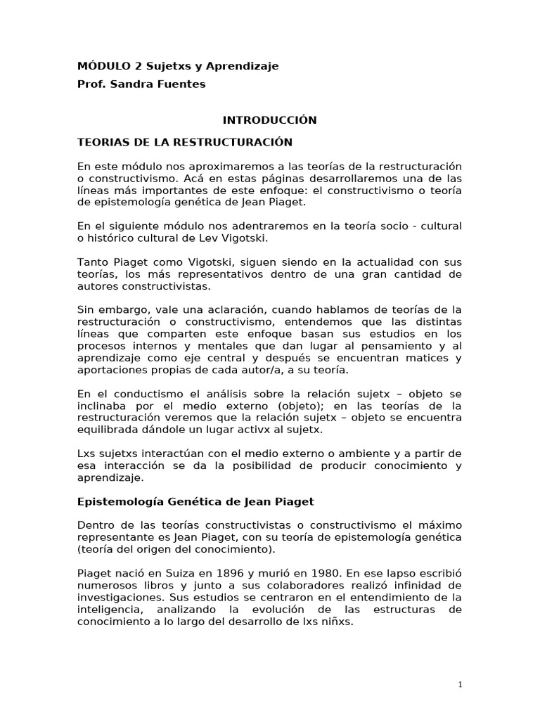 Módulo 2 - Constructivismo Piaget | PDF | Sicología | Conocimiento