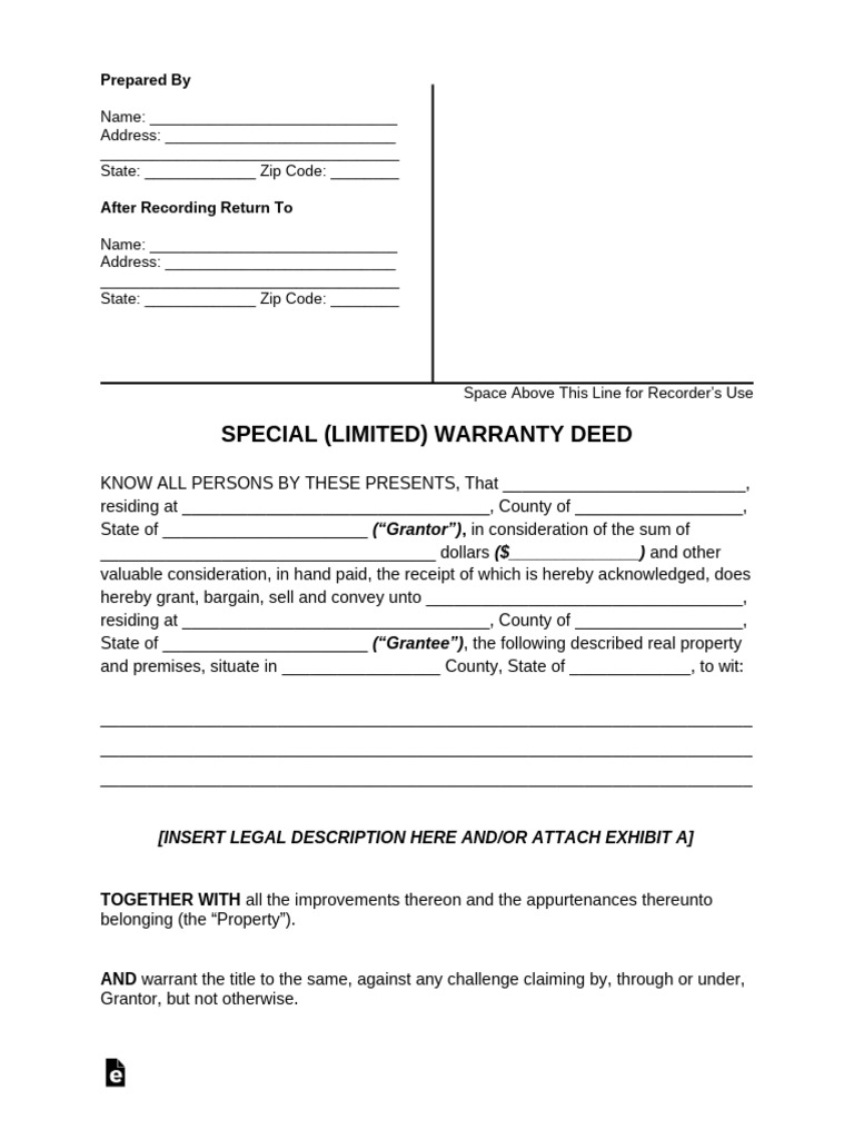 Special Warranty Deed Form | PDF | Deed | Private Law