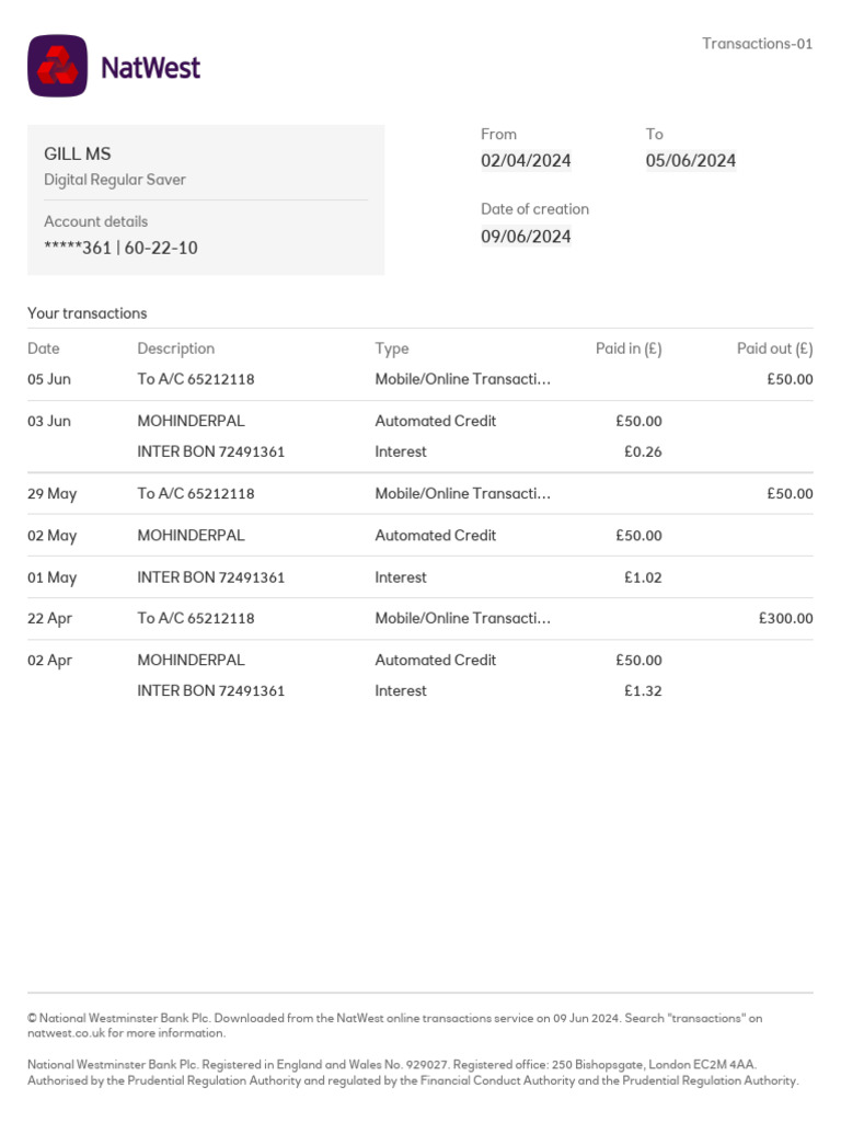 TXN 05062024 02042024 09062024 NatWest | PDF