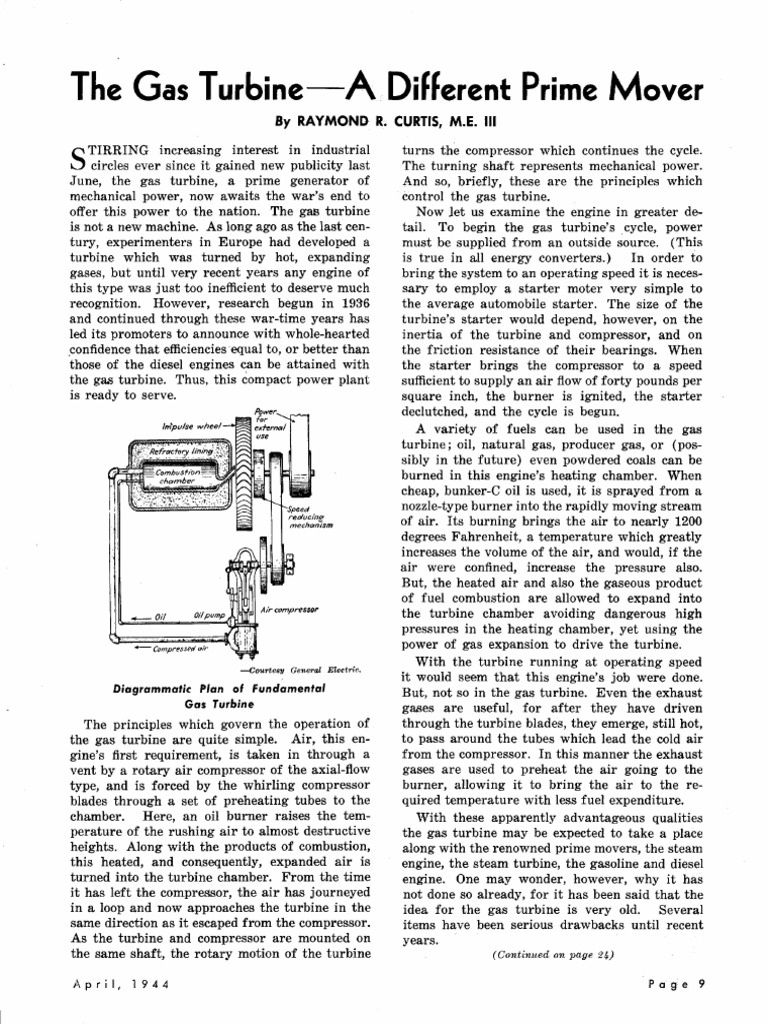 A Gas Turbine A Different Prime Mover | PDF | Engines | Gas Turbine