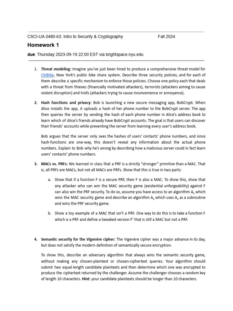 HW 1 (1) | PDF | Cryptography | Secure Communication