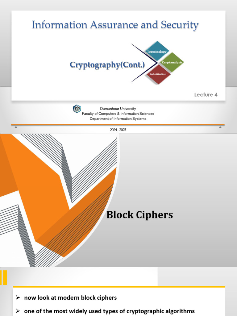 Information Assurance - Lecture 4 | PDF | Cipher | Encryption