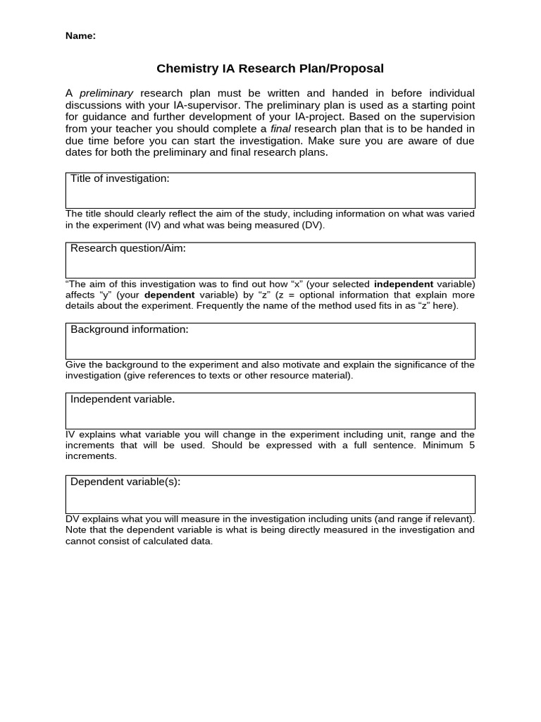 Chemistry IA Proposal Template | PDF | Experiment | Uncertainty