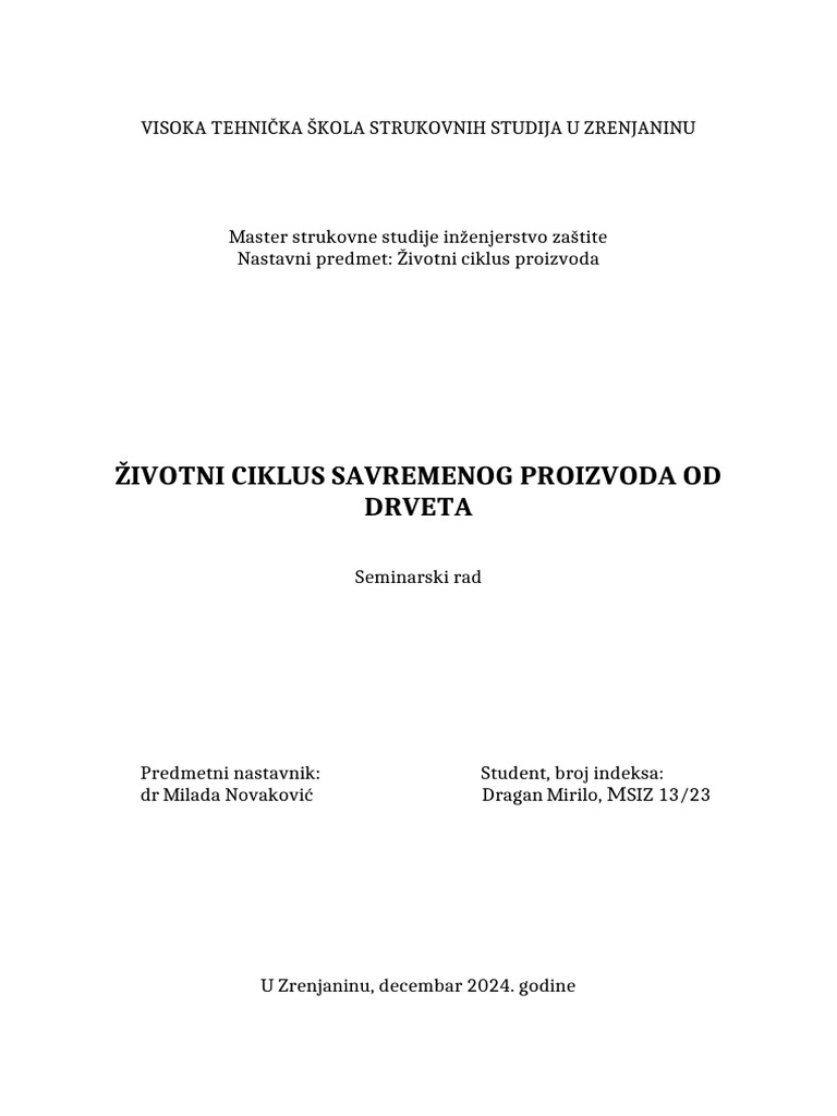 Seminarski Rad - Zivotni Ciklus Savremenog Proizvoda Od Drveta | PDF