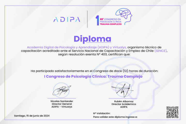 Certificado Del I Congreso en Psicologa Clnica Trauma Complejo - Online ...