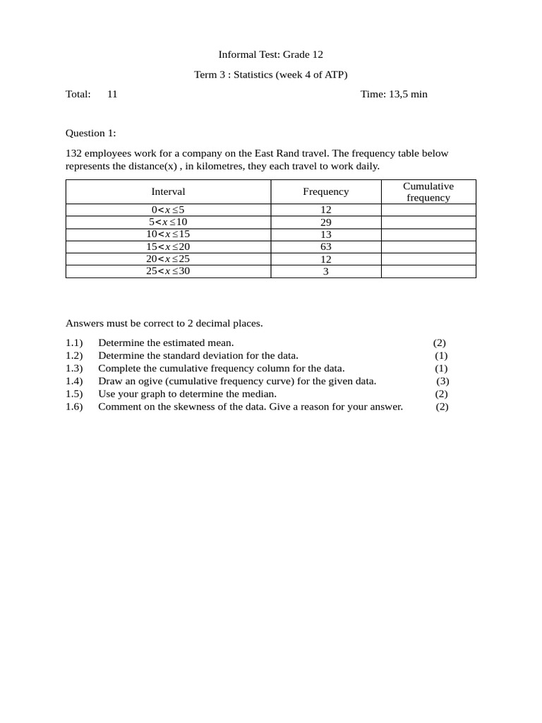 Informal Test t3 w4 With Ogive | PDF | Statistics