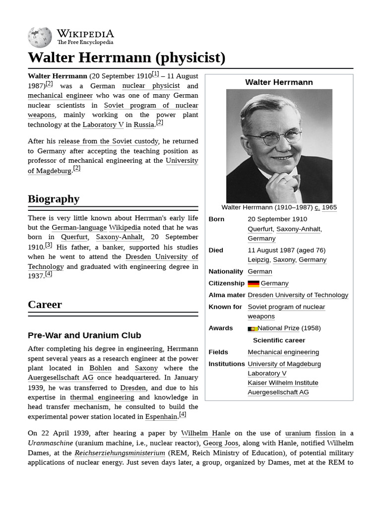 Walter Herrmann (Physicist) | PDF | Nuclear Technology | Defense Policy