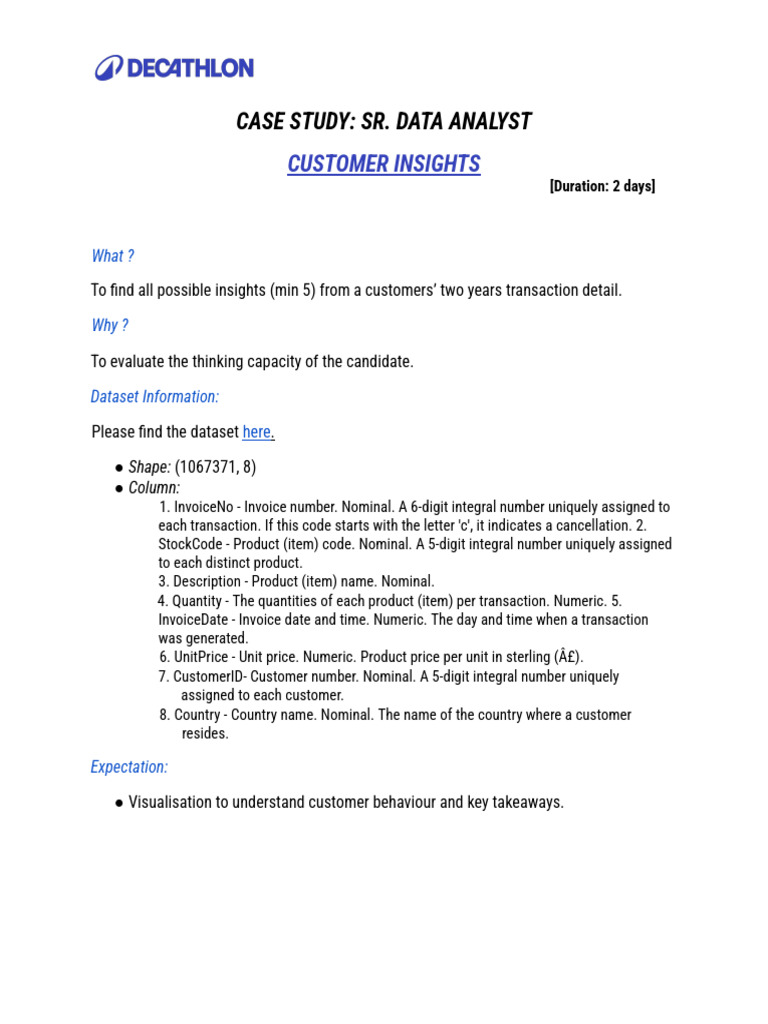 Case Study - Sr. Data Analyst - Decathlon | PDF
