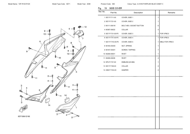 YZF-R125 R125 SIDE COVER | PDF | Screw | Metalworking