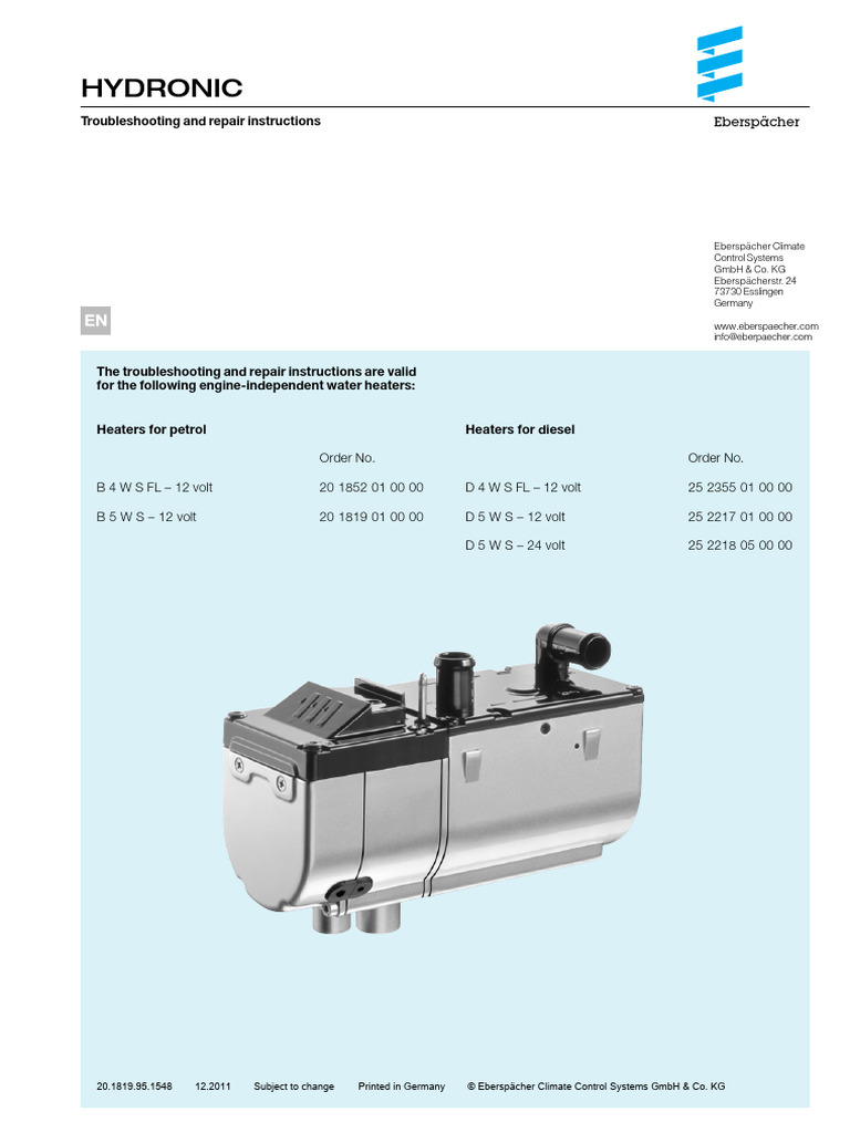 Eberspacher D5WS Manual Troubleshooting | PDF | Electrical Connector ...
