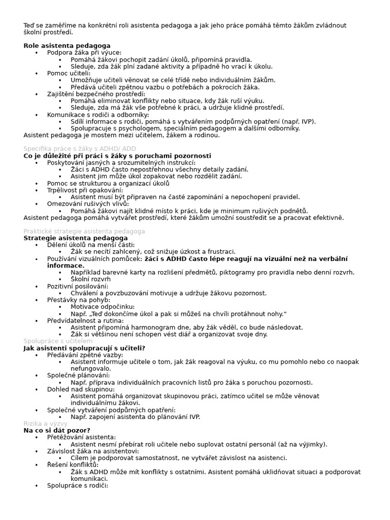 Text Z Prezentací Asistent Pedagoga | PDF