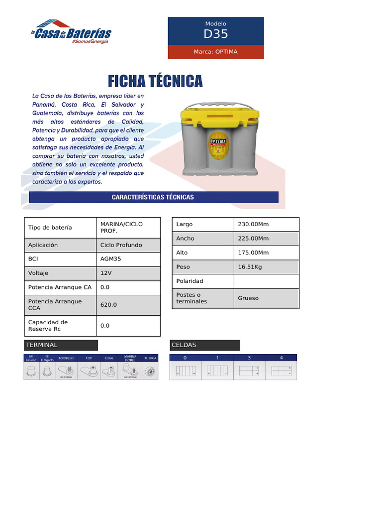 Batería Marina Optima D35 12V AGM | PDF