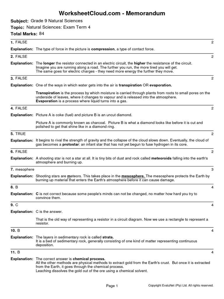G9 Natural Sciences Term 4 Exam MEMO | PDF | Meteoroid | Rock (Geology)