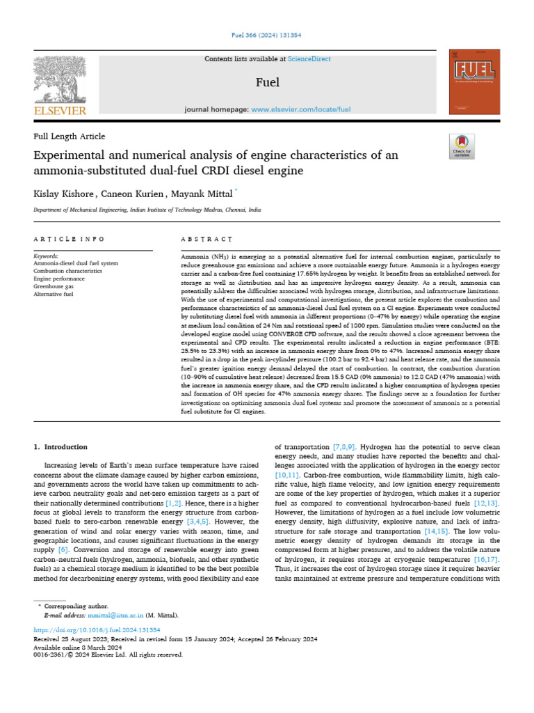 Experimental and numerical analysis of engine characteristics of an ... Experimental and numerical analysis of engine characteristics of an ...