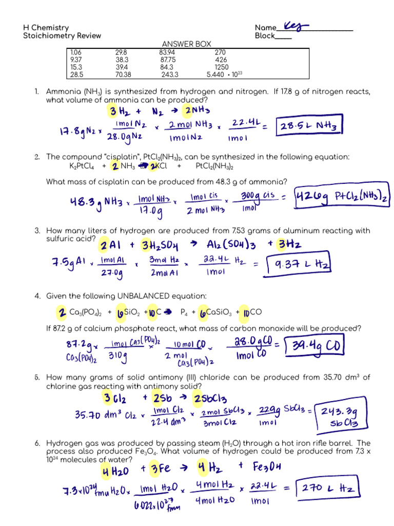 Stoichiometry Review Fall 24-1 | PDF | Oxide | Ammonia