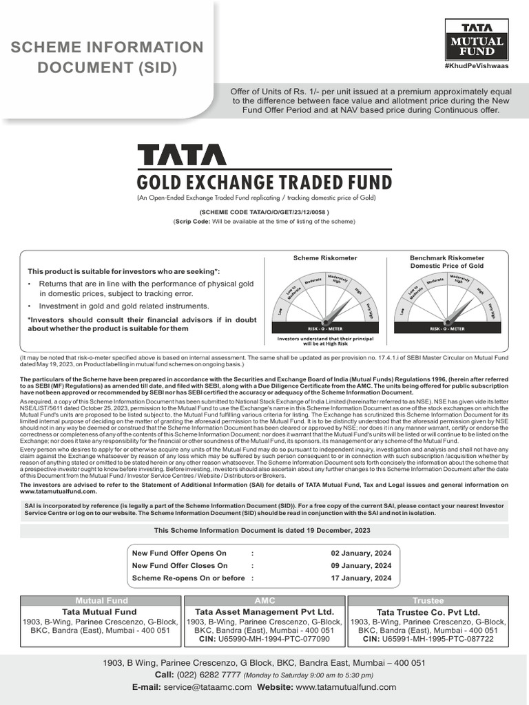 tata_gold_exchange_traded_fund_nfo_sid_2023 (1) | PDF | Derivative ...