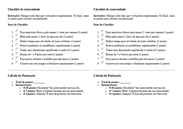 checklist autocuidado | PDF