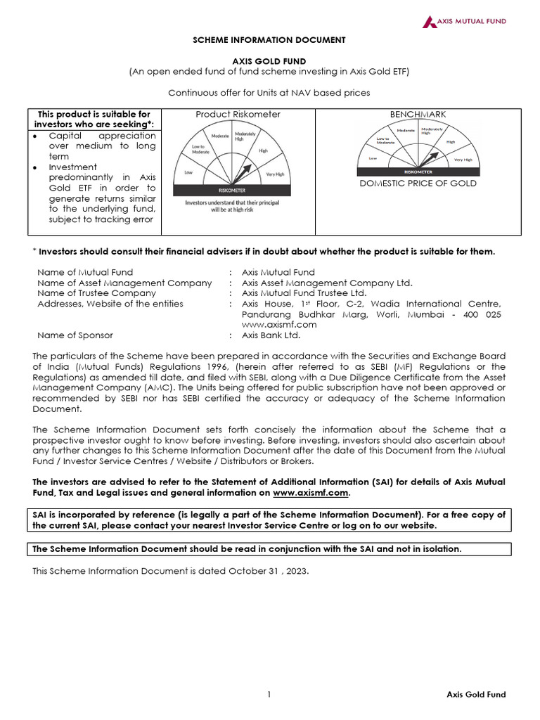Axis Gold Fund - SID | PDF | Bonds (Finance) | Securities (Finance)