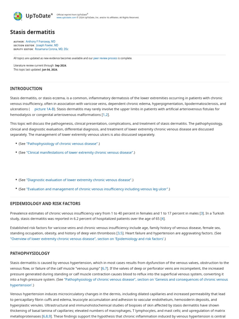 Stasis Dermatitis - UpToDate | PDF | Dermatitis | Vein