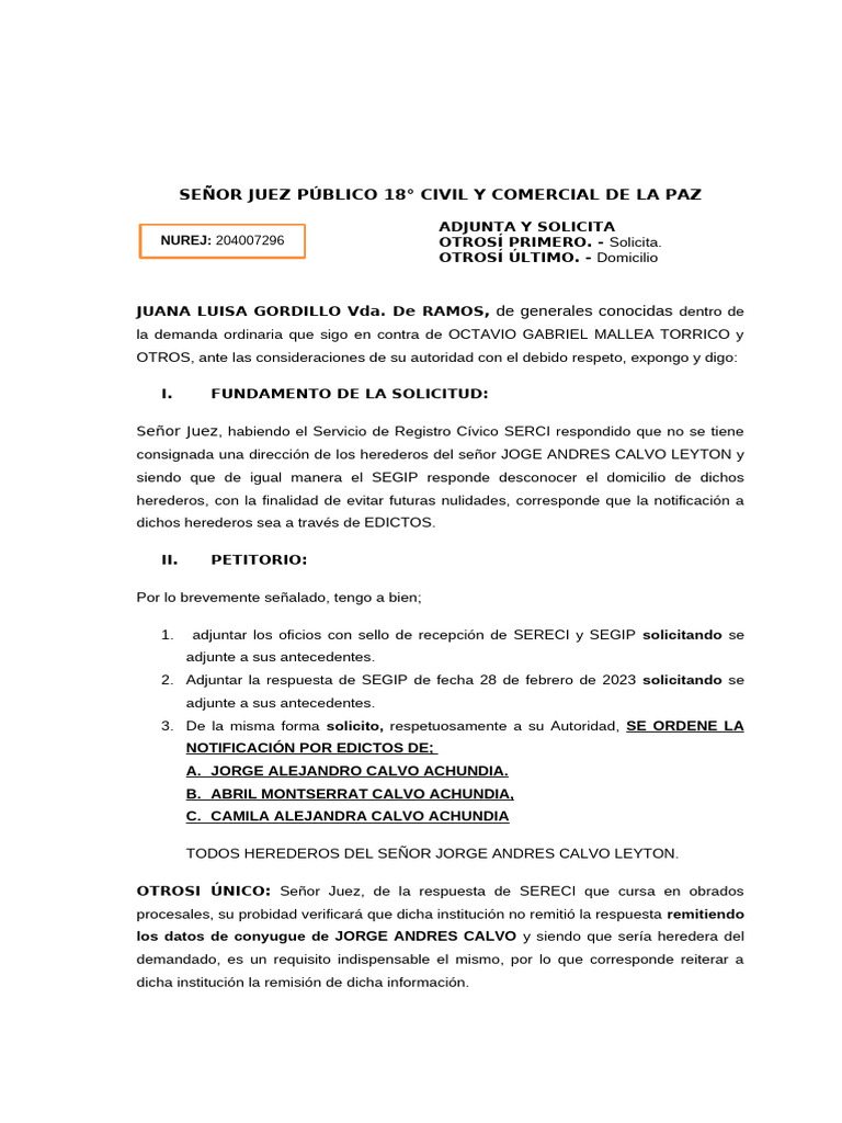 Adjunta Sol Edicto y Certifdicación | PDF