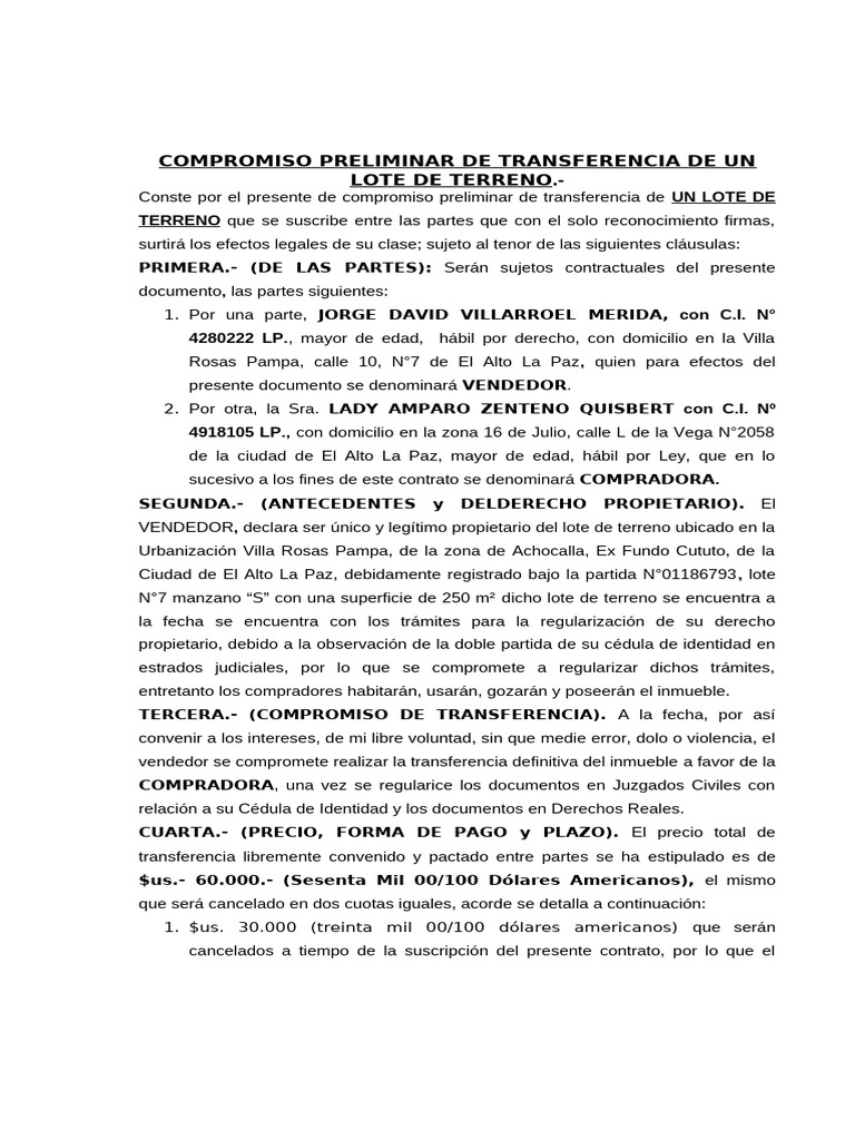Contrato Preliminar de Venta | PDF