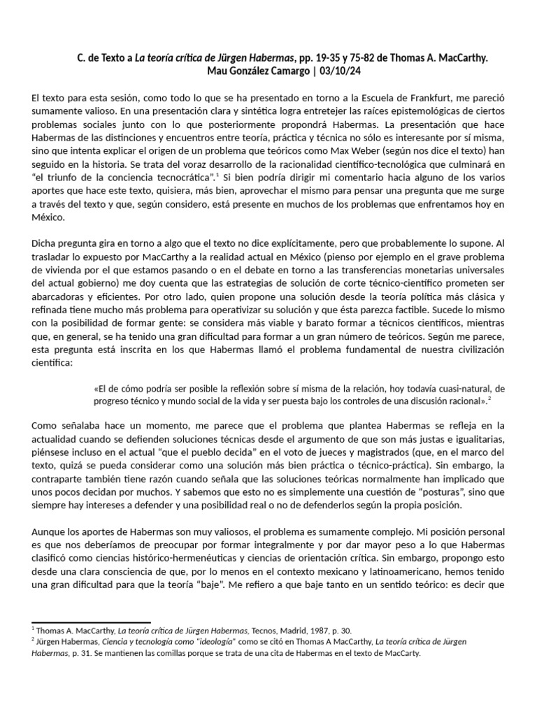 C. de Texto Habermas | PDF | Jürgen Habermas | La teoría crítica