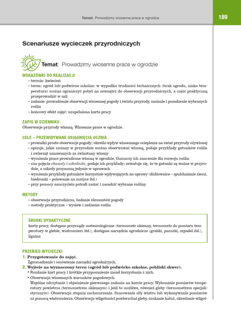 Scenariusze Wycieczek Przyrodniczych kl2 Sem2 cz1 | PDF