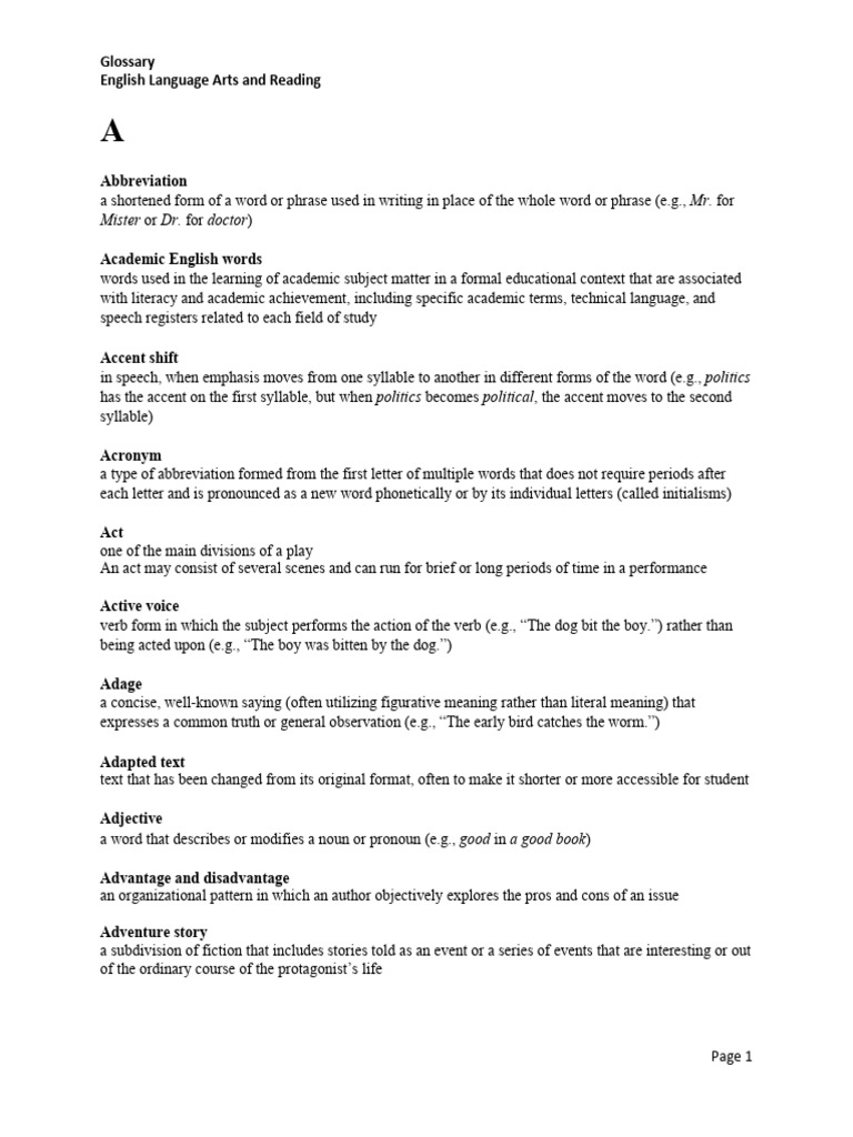 English Language Arts Glossary | PDF | Word | Narration
