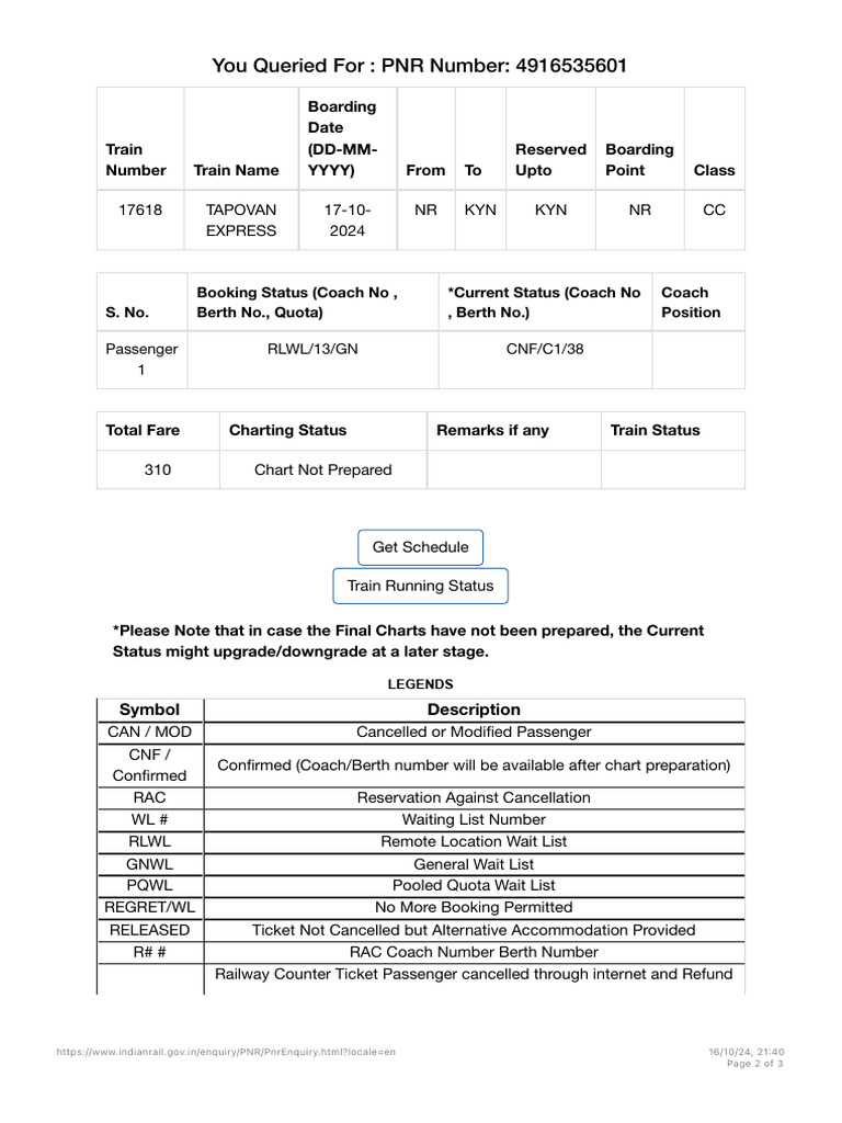 Niphad-Kalyan CNF Ticket 17:10:24 | PDF
