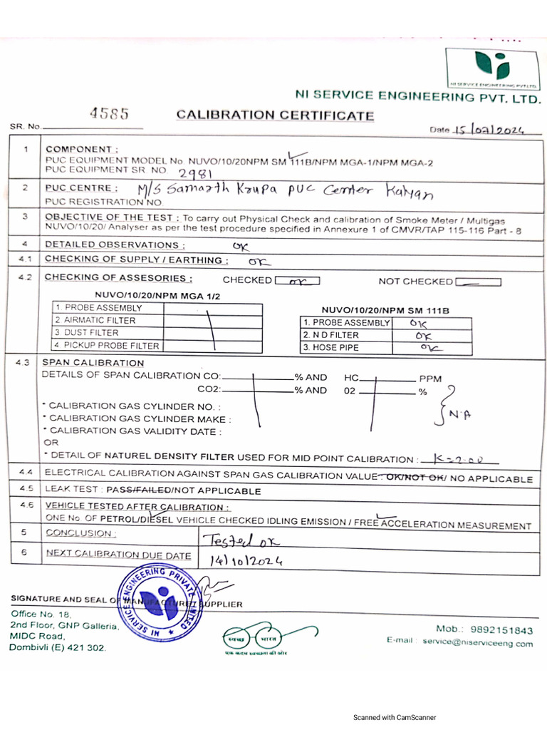 SSS - Diesel Calibration Certificate | PDF