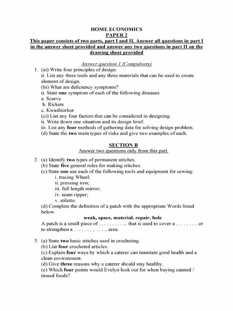 Bece 2025 Home Economics Likely Questions | PDF