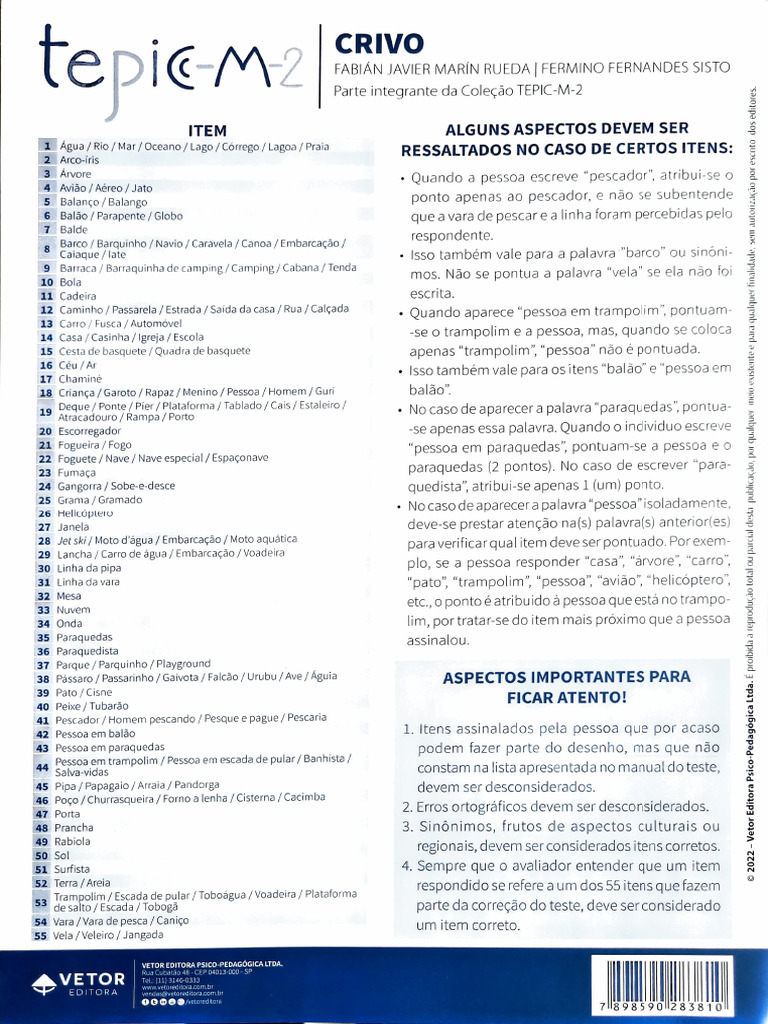 Aplicação do Teste TEPIC-M de Memória | PDF | Psicologia | Memória