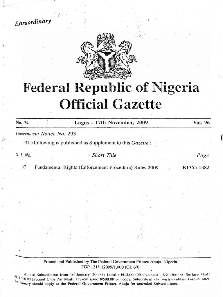 NG Government Gazette Dated 2009-11-17 No 74 | PDF | Patent ...