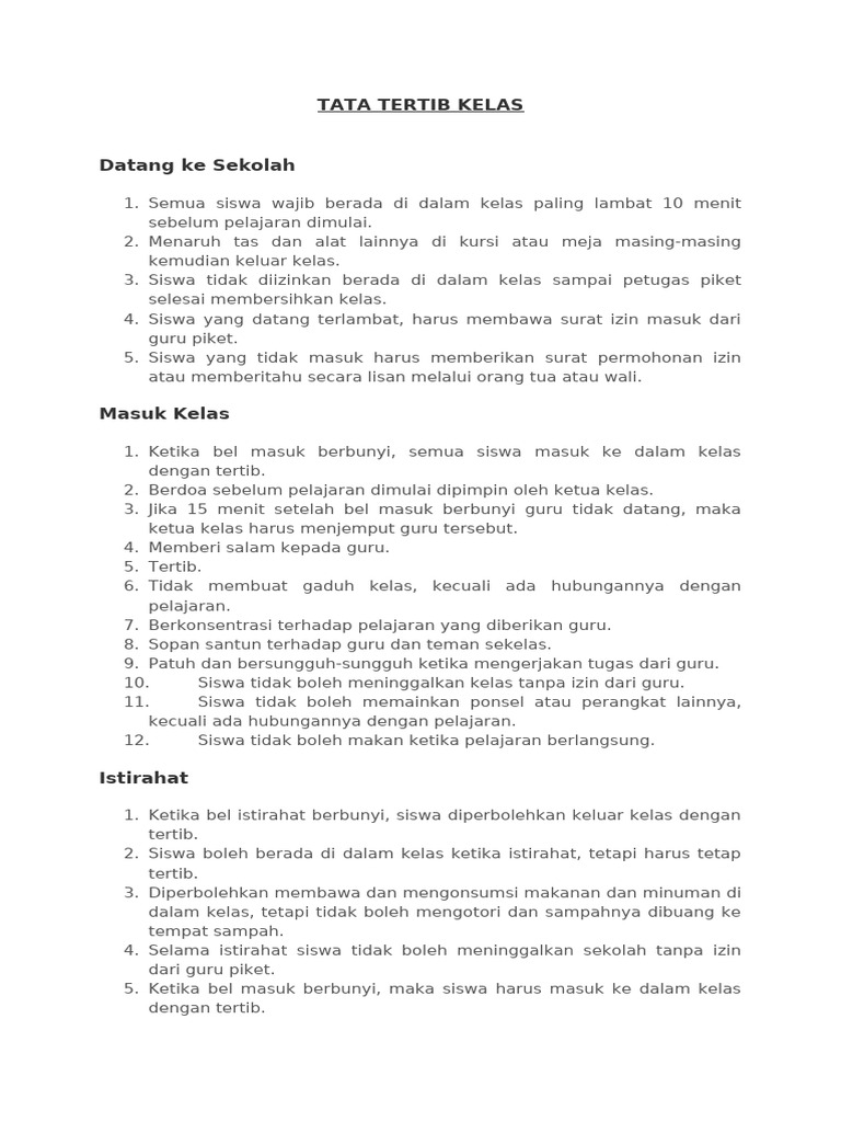 Tata Tertib Kelas | PDF