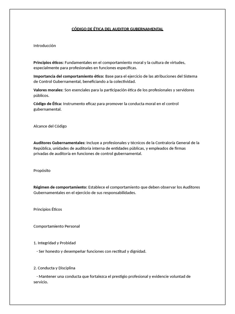 Código de Ética Del Auditor Gubernamental | PDF | Auditoría | Institución