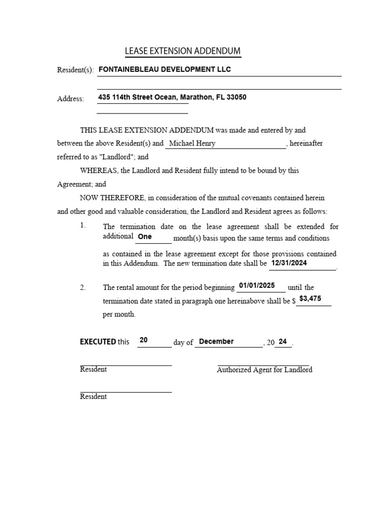 435 2025 Lease Extension Addendum | PDF