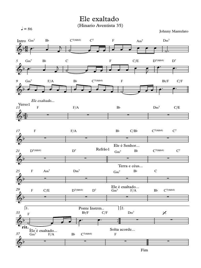 Ele Exaltado (Hinario Adventista) - Partitura Completa | PDF