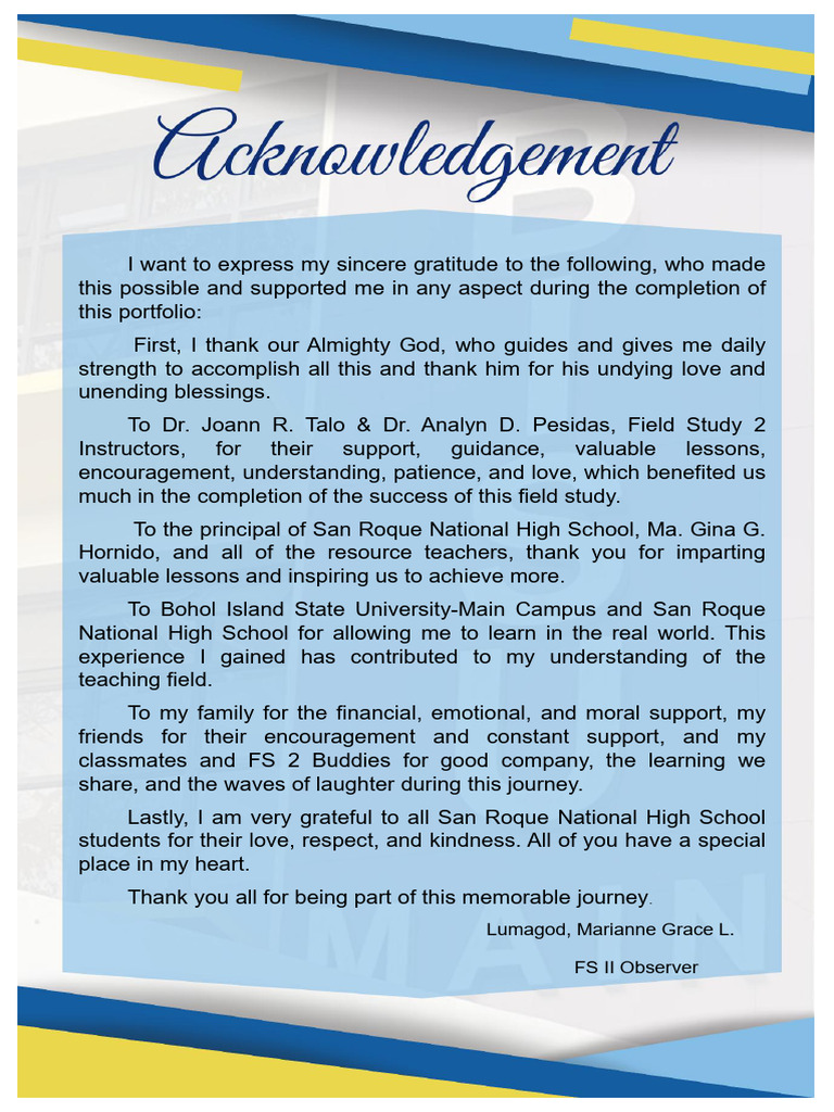 Gratitude for Support in Field Study | PDF