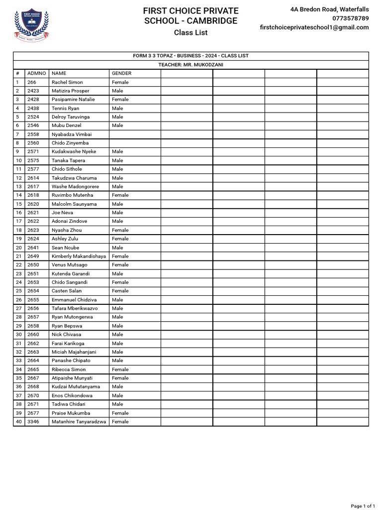 Form 3 3 Topaz - Business - 2024 - Class List - 1728046633364 | PDF