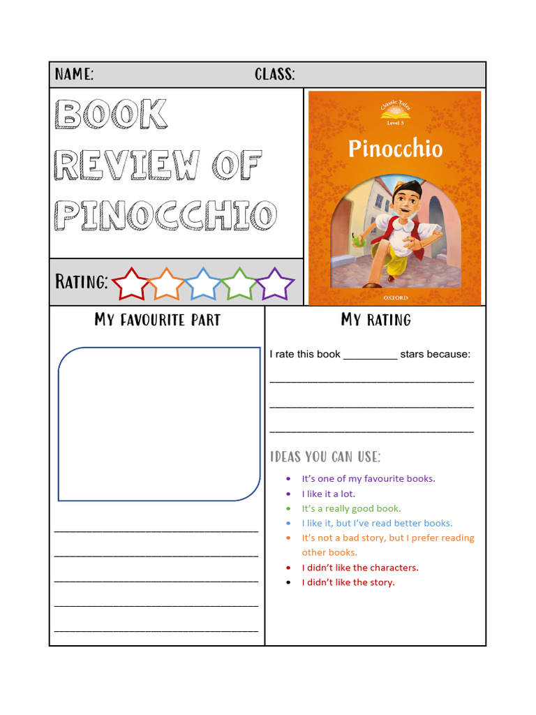 Kids' Pinocchio Book Review Template | PDF